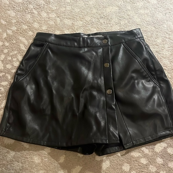 Zara | Skirts | Zara Black Leather Skort With Silver Buttons | Poshmark